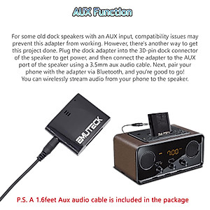 EMUTECK 30 Pin Bluetooth 5.0 Receiver Stereo Adapter for Bose SoundDock 2 and Other 30-pin Dock Speakers, with 3.5mm Aux Cable, for iPhone iPod Music Docking Stations (Not for Cars)