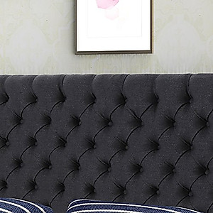 Christopher Knight Home Jezebel Fabric Headboard, Queen / Full, Dark Charcoal / Black Steel