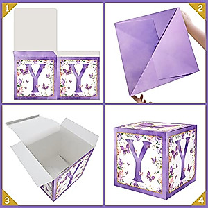 Levfla Purple Butterfly Baby Balloons Boxes Decorations, Baby Shower Backdrop Blocks for Girl, Gender Reveal Balloon Garlands with Butterflies Cutouts Floral, Pink Party Table Centerpiece Favor Ideas