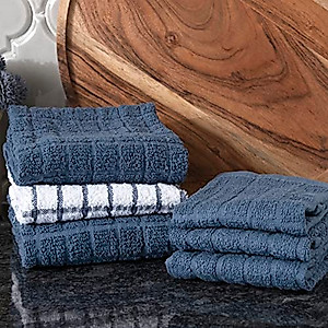 Ritz Premium Kitchen Towel and Dish Cloth Value Set (6-Pack), Highly Absorbent, Super Soft, Long-Lasting, 100% Cotton Checked and Solid Hand Towels, Tea Towels, Bar Towels, Federal Blue