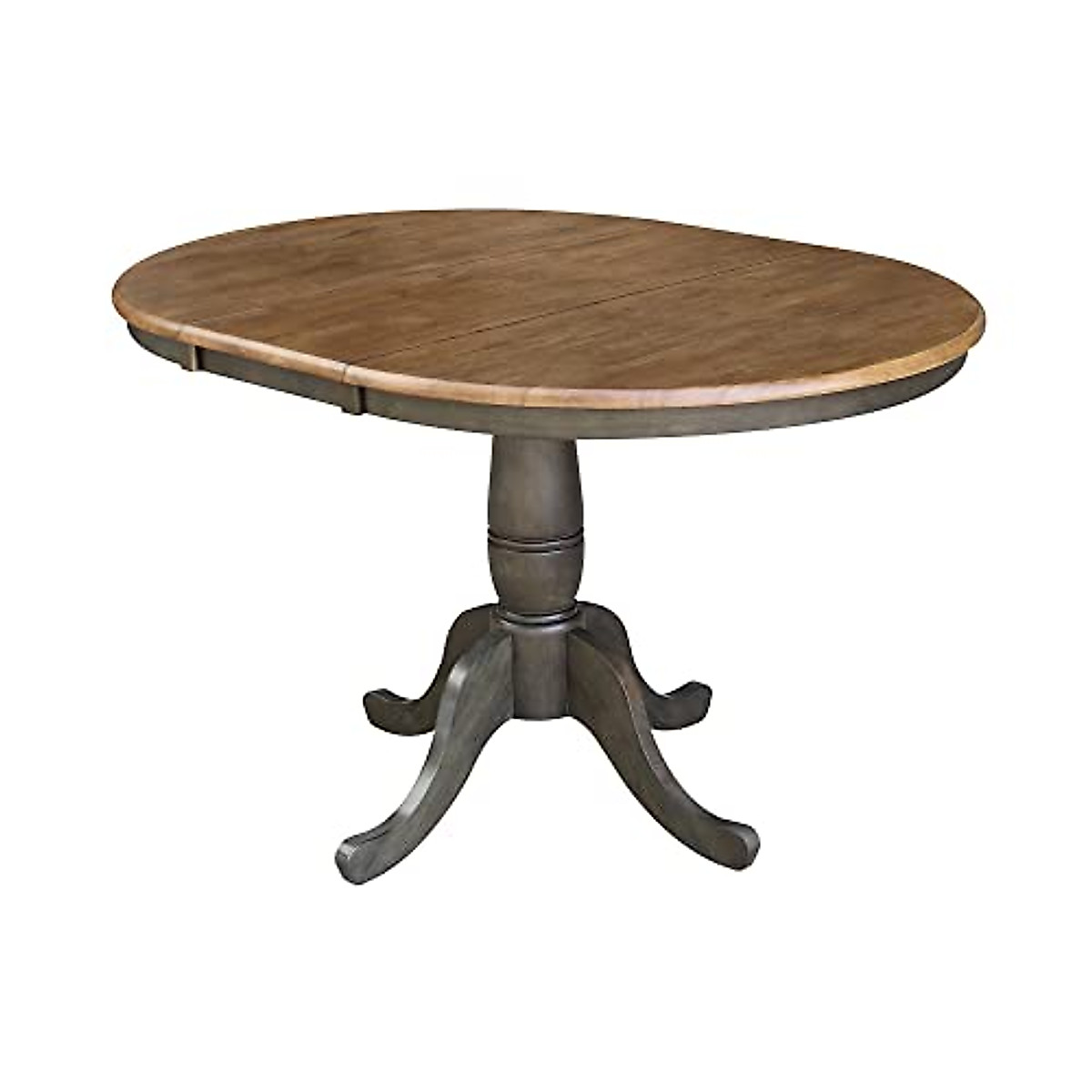 IC International Concepts 36" Round Top Pedestal 12" Leaf-29.3" H- Dining Height Dining Table, Dining Height, Hickory/Washed Coal
