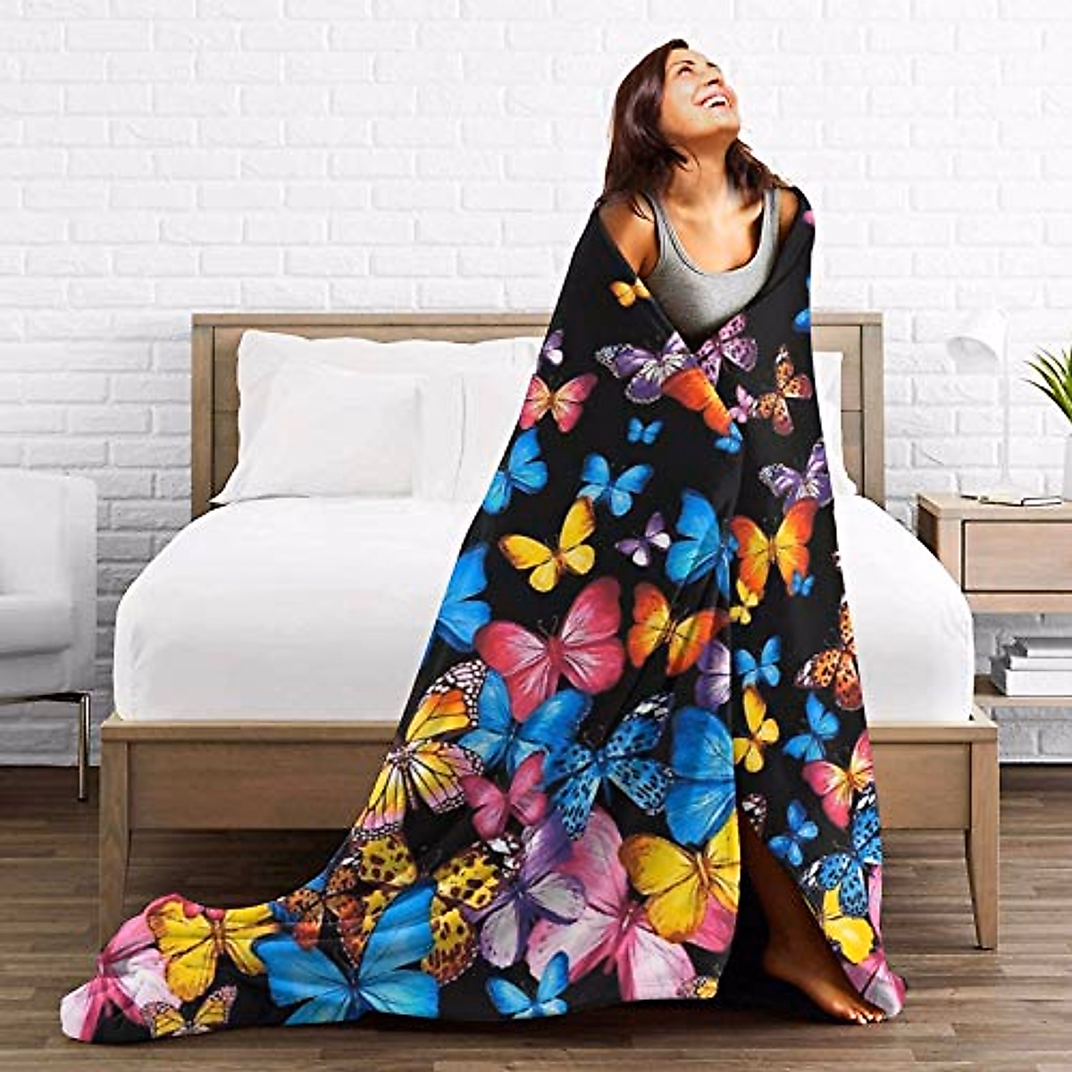 SARA NELL Ultra Soft Butterfly Blanket,Colorful Rainbow Flying Butterfly Throw Blanket Fleece Blanket,Plush Blanket for Bed and Couch,Warm Fuzzy Cozy Throws Blankets for Kids and Adults,60''X50''