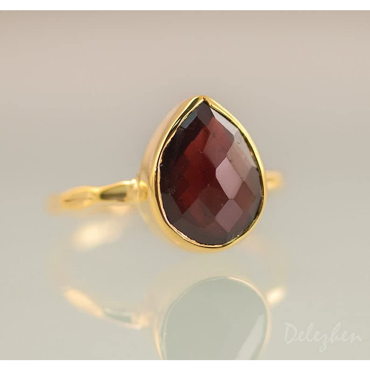 Pompom Amethyst gemstone Rings 925 Silver Band 10 mm pear (18k Gold Plated, 8.5)