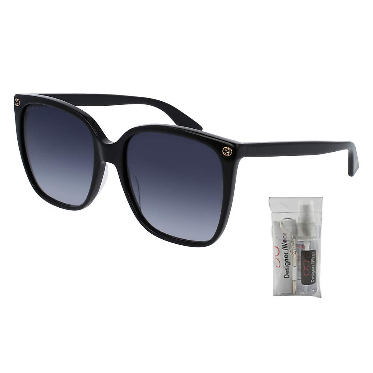 Gucci GG0022S 001 57M Black/Grey Gradient Square Sunglasses For Women+ BUNDLE With Designer iWear Eyewear Kit