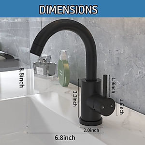 Bathfinesse Bar Sink Faucet Matte Black Bathroom Kitchen Faucet Small Prep Wet Mini Faucet for Campers Outdoor Vanity 360 Swivel Modern Single Hole with 3 Hole Cover Deck Plate,Stainless Steel