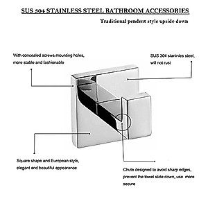 ThinkTop Luxury 304 Stainless Steel Bathroom Square Towel Robe Hook Wall Mount Coat Hat Door Hook Hanger Mirror Polished Bathroom Accessories