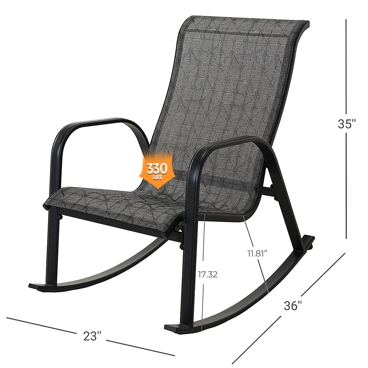 Grand patio Outdoor Rocking Chair Mesh Sling Rocking Chair Seating Outside for Front Porch Garden Patio Backyard (Black&Grey Plaid, 2 Piece)