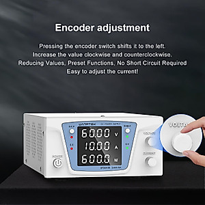 DC Power Supply Variable, Bench Power Supply with Encoder knob, Adjustable Switching Power Supply with OCP Switch, Variable Power Supply with Output Enable/Disable Button (0-60V 0-10A)