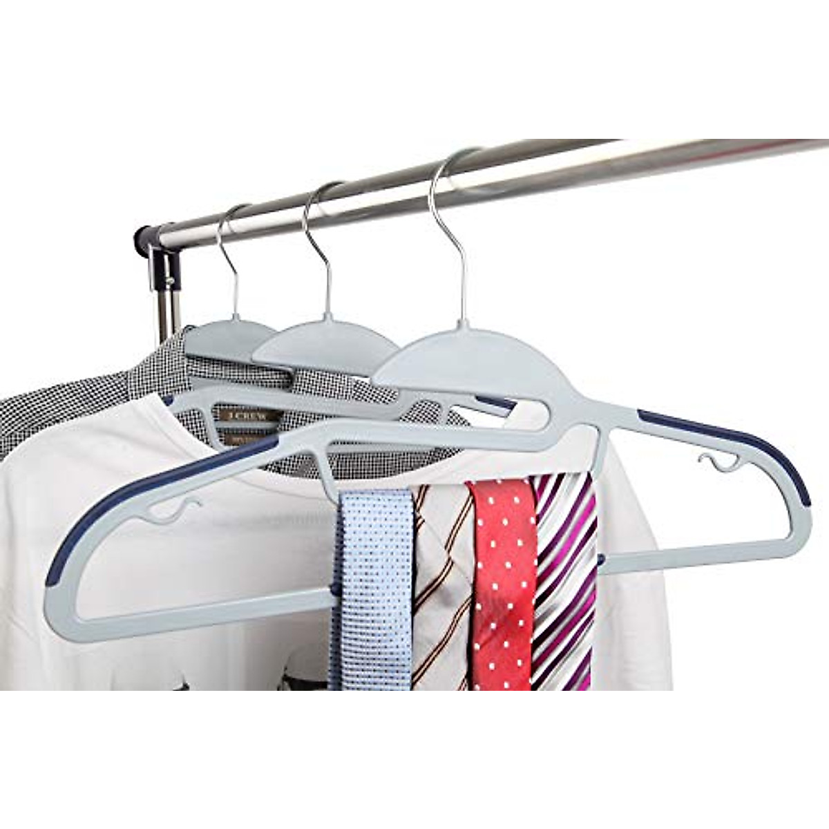 Finnhomy 50 Pack Plastic Hangers, Durable Clothes Hangers with Non-Slip Pads, Space Saving Easy Slide Clothes Hanger for Closet, Great for Shirts, Pants, Scarves, Strong Enough for Coat