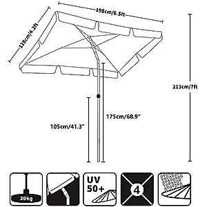 AMMSUN 6.5 x 4.2ft Rectangular Patio Umbrella Outdoor Market Table Umbrella Steel Pole and Ribs Push Button Tilt, Maroon