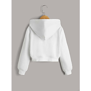 WDIRARA Girl's Zip Front Hoodie Pocket Casual Long Sleeve Sweatshirt Tops White 12-13Y