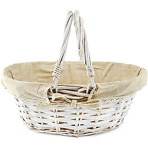 Cornucopia Wicker Basket with Handles (White-Painted), for Easter, Picnics, Gifts, Home Decor and More, 13 x 10 x 6 Inches