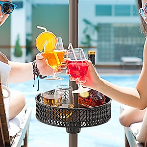 JEAREY 13” Patio Umbrella Table Tray for Beach Umbrella, Portable Round Table Tray with Umbrella Hole for Beach Patio Garden Poolside, Black…