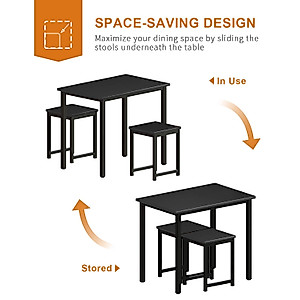 MIERES Small Dining Table Set for 2, Modern Bistro Table and Chairs Set of 2, Small Bar Table and Stools, Kitchen Furniture Counter Height, Compact & Durable, Easy Assembly, Black