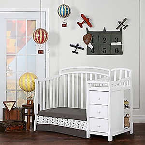 Dream On Me Casco 3-In-1 Mini Crib And Changing Table In White, Convertible Crib, Made Of Pinewood, Three Position Adjustable Mattress Height Settings