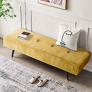Comfy to go Entryway Bench - Bench for Bedroom, Modern Ottoman End of Bed, Corduroy Padded Benches for Living Room, Foyer, Mudroom, Hallway - 39" L x 14" W x 17" H