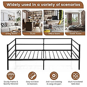 KOMFOTT Metal Daybed Frame Twin Size, Heavy-Duty Steel Slats Support Sofa Bed, Platform Mattress Foundation, Multifunctional Platform Bed Frame, Day Bed for Living Room & Guest Room
