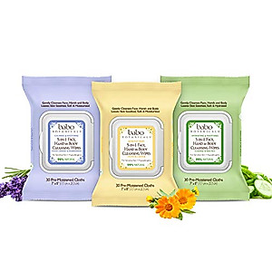 Babo Botanicals Calming 3-in-1 Face, Hand & Body Cleansing Wipes - with French Lavender & Meadowsweet - For Babies, Kids & Adults with Sensitive Skin - 30 ct.