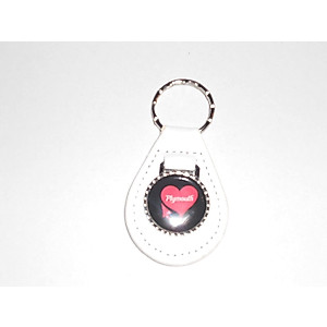 1967 1968 1969 1970 FURY VIP BARRACUDA VALIANT HEART LOGO LEATHER KEYCHAIN - WHITE