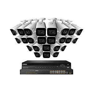 Lorex 4K 32-Channel Nocturnal NVR System with Nocturnal 3 IP Smart Security Cameras with Real-Time 30FPS Recording and Listen-in Audio 24 / White