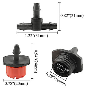 XINGYHENG 100pcs 8 Holes Button Drop Adjustable Flow Dripper with 40PCS Tee Connector Spray Dripped Integral Emitter Nozzle Sprinkler Irrigation System for Flower Garden