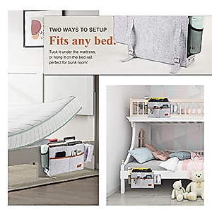 Surblue Bedside Caddy Felt Bed Storage Organizer Hanging Bag with Tissue Box and Water Bottle Pocket for Mattress Sofa Bunk Bed Bed Rails Lightgray