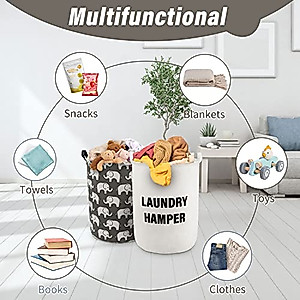 Laundry Basket 2 Pack Waterproof Collapsible Laundry Baskets Freestanding Canvas Fabric Dirty Clothes Hamper Home Bedroom College Dorms (Black Letter) 63L