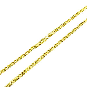 Nuragold 14k Yellow Gold 2.1mm Franco Wheat Spiga Foxtail Chain Pendant Necklace, Mens Womens Jewelry 14" 16" 18" 20" 22" 24"