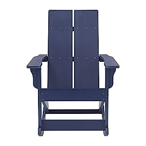 Flash Furniture Finn Modern Commercial Grade Poly Resin Wood Adirondack Rocking Chair - All Weather Navy Polystyrene - Dual Slat Back - Stainless Steel Hardware
