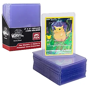 Monster Top Loaders for Collectible Trading Cards - 25 Count 3"x4" Clear Hard Plastic Card Protector Toploader Sleeves Compatible w MTG, Magic The Gathering, Yugioh, Pokemon, Sports Cards & All TCGs