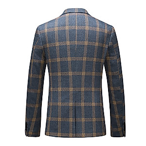 Mens Casual Plaid Blazer Jacket Slim Fit Sports Coat One Button Tuxedo Jacket for Men Yellow Blue