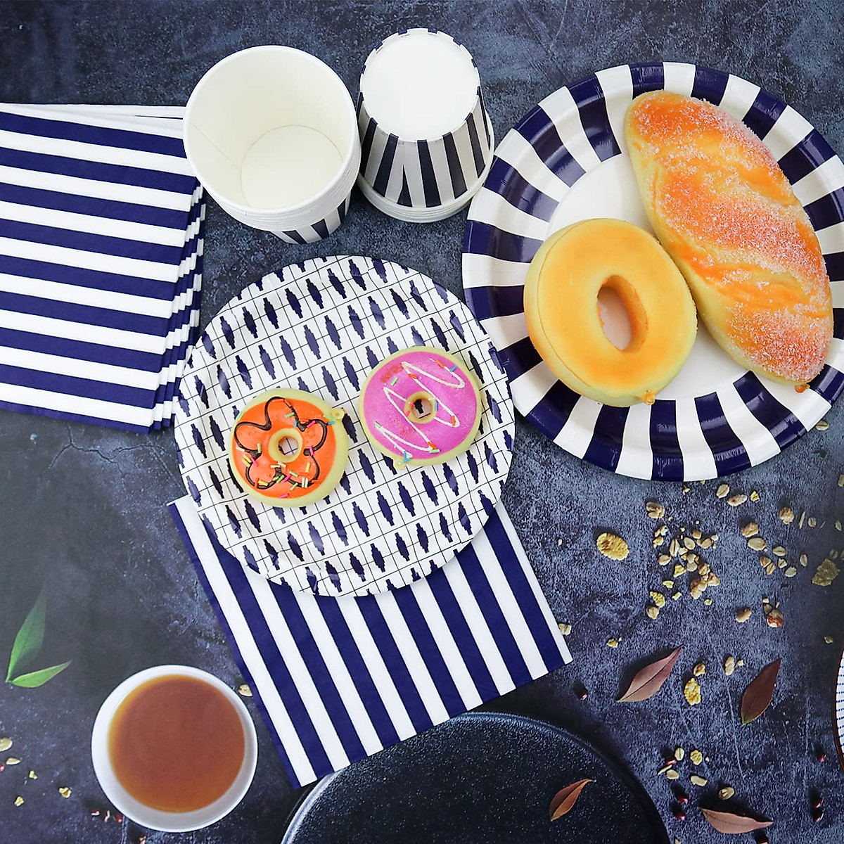 Navy Blue Striped Party Supplies, Blue and White Birthday Party Pack, Navy Blue Paper Plates and Napkins Set for Boys Baby Shower Birthday Graduation Summer Blue Party, Services 40