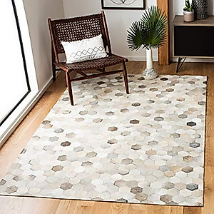 SAFAVIEH Studio Leather Collection 8' x 10' Ivory/Grey STL217A Handmade Mid-Century Modern Leather Area Rug