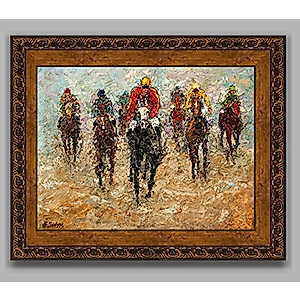 (SOLD) Run for the Finish - Thoroughbred horse race by internationally renown painter Andre Dluhos