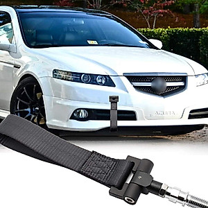 Xotic Tech Black JDM Style Track Racing Towing Strap w/Tow Hole Adapter Compatible with Honda S2000 2002-2009 & Fit 2006-2008 or Acura TL 2004-2008