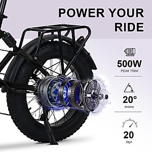 NOPAARD Folding Electric Bikes for Adults, 20" x 4" Fat Tire 500W (Peak 750W) Adults Electric Bicycles 40 Miles 20MPH with 48V Hidden Li-ion Battery, LCD Display, Air Saddle, UL2849, Matte Black