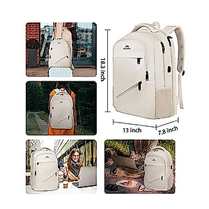 MATEIN 17 inch Laptop Backpack for Women, Big Travel Backpack Airline Approved with Luggage Strap, Heavy Duty Work Bag with USB Charging Port, Water Resistant Bag for College, Beige