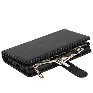 Jaorty Samsung Galaxy A52 5G Wallet Case,[9 Card Slots] Removable Adjustable Crossbody Necklace Lanyard Shoulder Strap Zipper Magnetic Leather Case for Samsung Galaxy A52 5G,6.5 inch Black