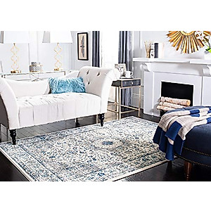 SAFAVIEH Evoke Collection 8' x 10' Ivory/Grey EVK220D Shabby Chic Oriental Medallion Non-Shedding Living Room Bedroom Dining Home Office Area Rug