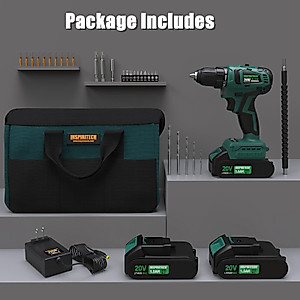 INSPIRITECH 20V Cordless Drill, Brushless Power Drill Set with 2 Batteries and Charger,3/8-Inch Chuck Electric Drill Driver,22 Torque Setting,Drill/Driver Bits and Tool Bag Included