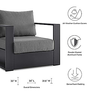 Modway Tahoe Outdoor Patio Powder-Coated Aluminum Armchair, Gray Charcoal