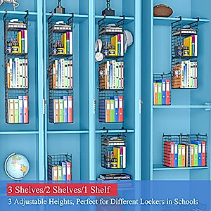 Keomaisyto 3-Shelf Hanging Locker Organizer for School, Upgraded School Locker Shelf with Adjustable Dividers & Hooks, 13-39" High Adjustable Locker Organizer for School/Work/Gym/Office Storage, Black