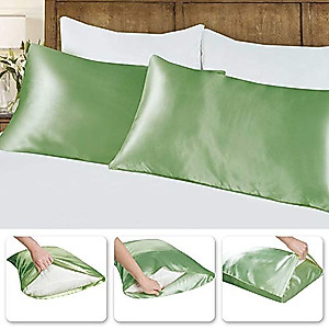 Tyfitb Satin Pillowcase for Hair and Skin, Sage Pillowcases Set of 2, Cooling Pillow Cases Queen Size(20×30 Inches), Soft Luxury Satin Pillowcase with Envelope Closure