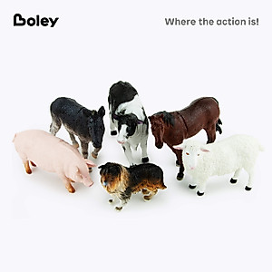 Boley Farm Animal Figures - 12 Pack Small Farm Animal Toys Kids Ages 3 and Up - Realistic Plastic Animal Figurines - Farm Animals for Toddlers