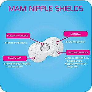 MAM Breastfeeding Nipple Shields with Sterilizing Storage Case, Nipple Shields for Nursing Newborn, Size 2 Regular 23mm, 2-Count, Clear