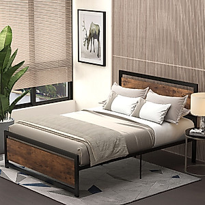HOMCOM Full Bed Frame with Headboard & Footboard, Strong Metal Slat Support Bed Frame w/Underbed Storage Space, No Box Spring Needed, 56.75''x76.75''x40.5''