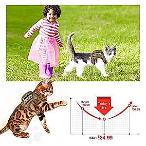 Tactical Cat Harness for Walking Escape Proof, Soft Mesh Adjustable Pet Vest Harness for Large Cat,Small Dog