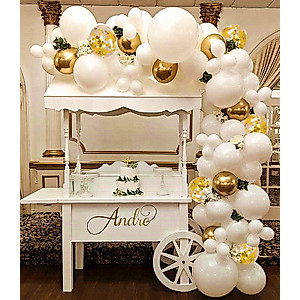 145pcs White Gold Balloon Garland Arch Kit 5, 10 Inch 12" White Gold Confetti Balloons Set for Birthday Baby Shower Wedding Graduation Mother's Day Christmas Party Decorations