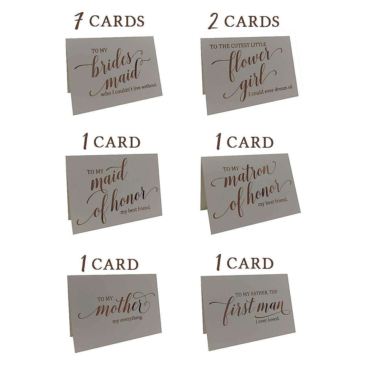 Wedding Party Thank You Cards - Rose Gold Foil Stamped Letterpress - 13 Cards + Envelopes Included for Bridal Party