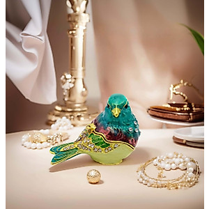 JWT Astyle Turquoise Green Bird Trinket Boxes Hinged ,Bird Decor with Crystals Enamel Jewelry Box.Necklace Ring Box Earrings Storage.Collectible Bird Lover Gifts Figurines Home Decor .